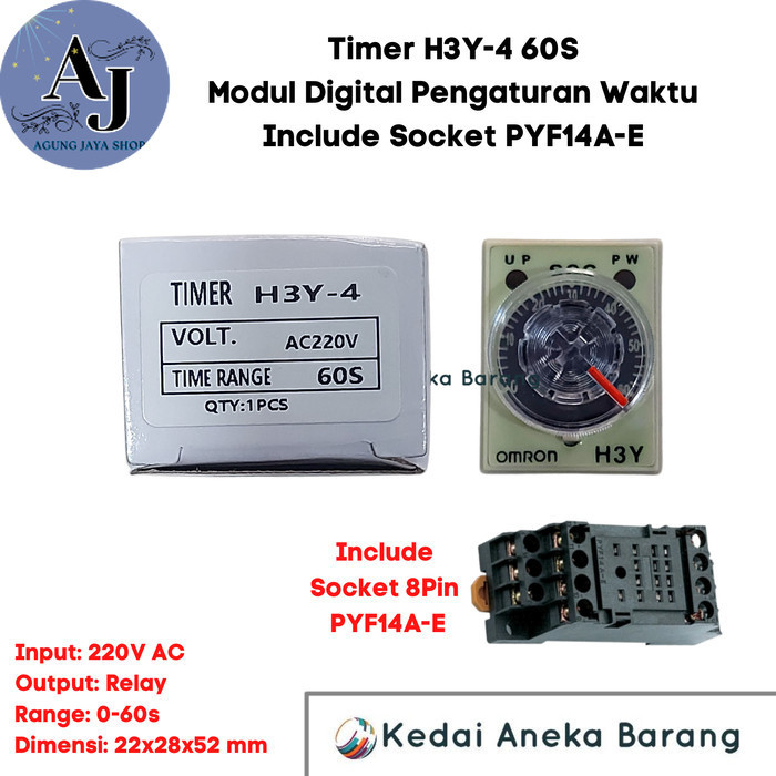 Jual AJstore - Timer H3Y-4 H3Y 4 220V AC 220VAC 60S + Base Socket PYF14A-E PYF14A E Ori | Shopee ...