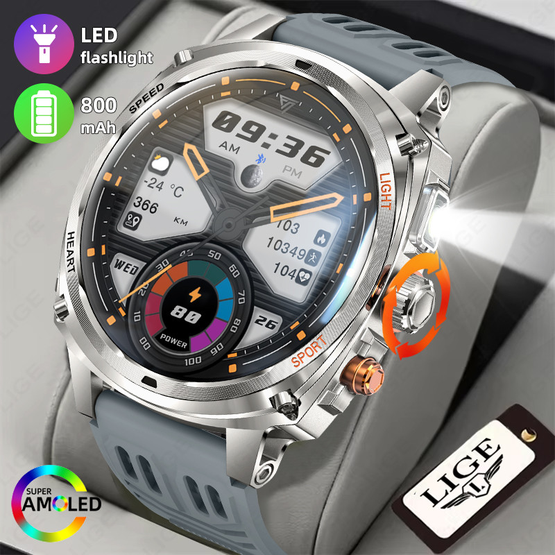 Jual LIGE Smart Watch Men 800mah Long Battery Flashlight Bluetooth Call ...