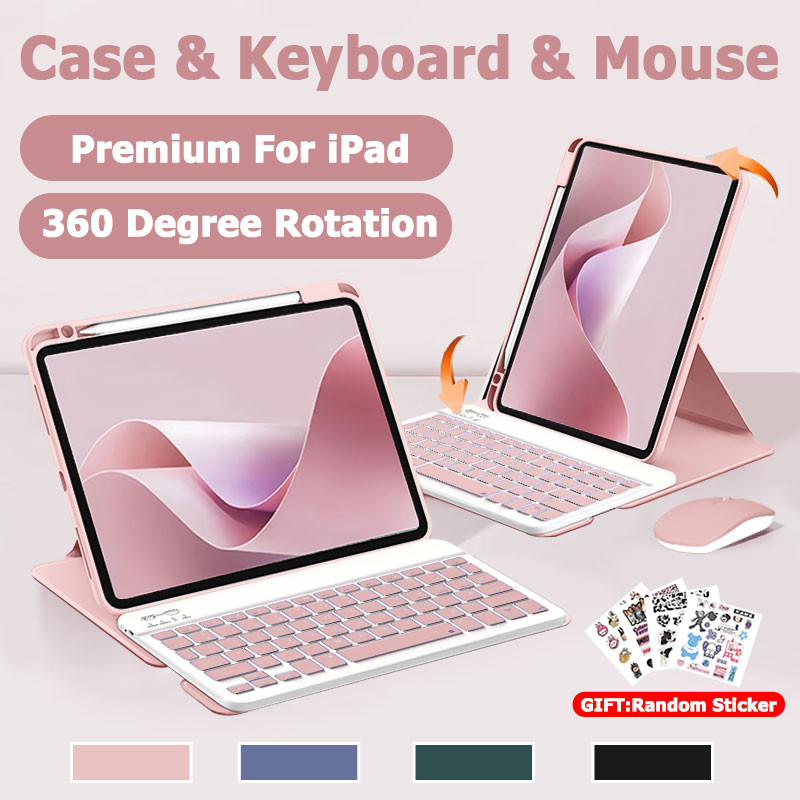 Jual 720° Rotate Smart Case Tablet Cover With Keyboard Mouse For iPad ...