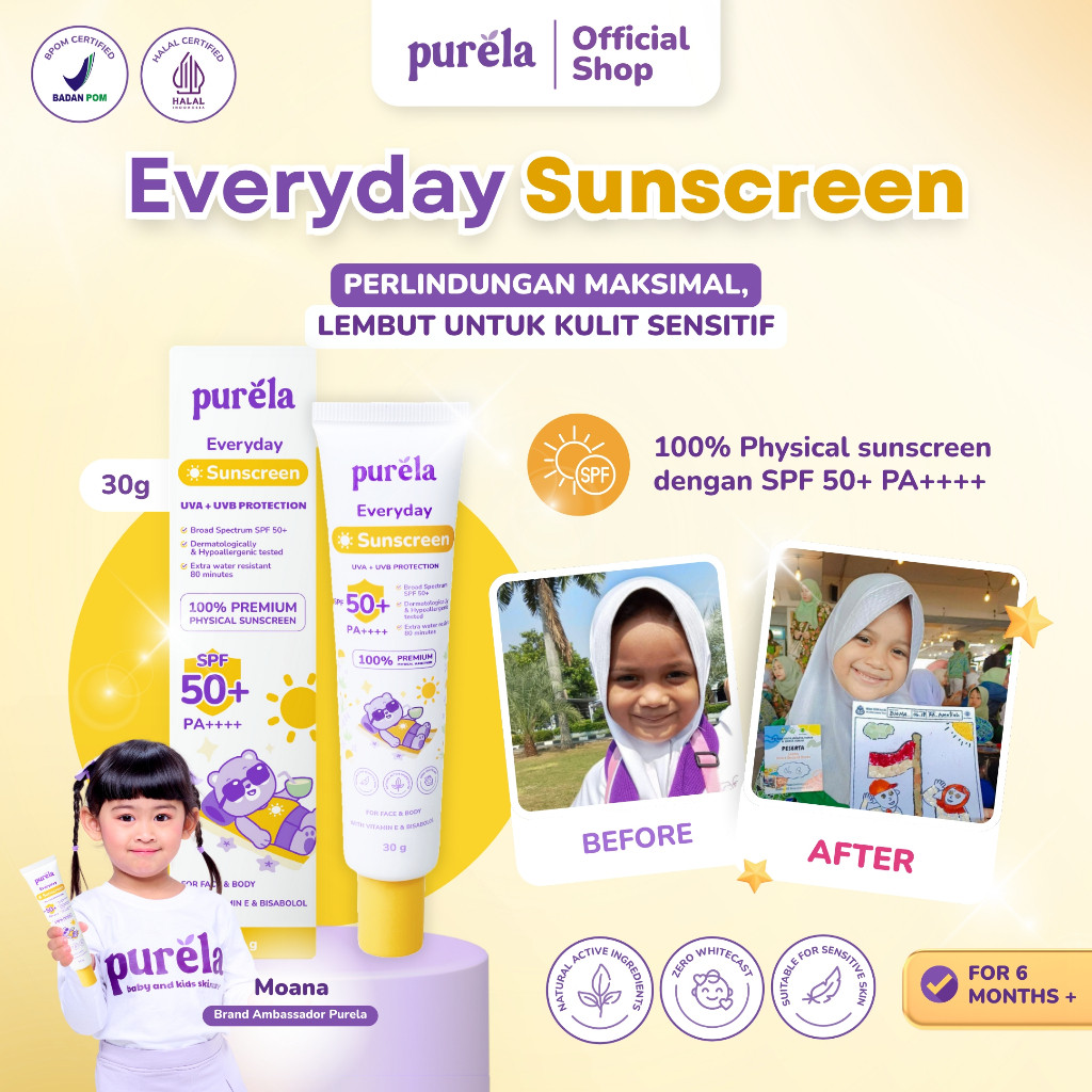 Jual Purela Baby Physical Sunscreen SPF 50+ PA++++ 30 gr , Water ...