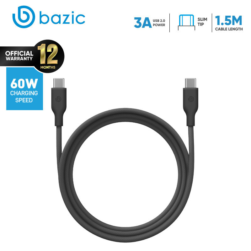 Jual Kabel Charger & Data USB-C to USB-C 60W PD 480mbps Bazic GOCHARGE Weave 1.5M | Shopee Indonesia