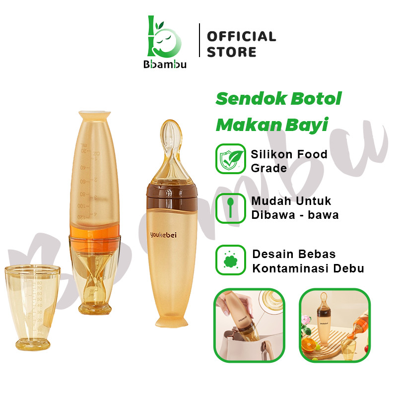 Jual Bbambu Silicone Baby Feeder Spoon / Sendok Botol Makan Bayi MPASI 4M+ Botol Sendok Makan ...