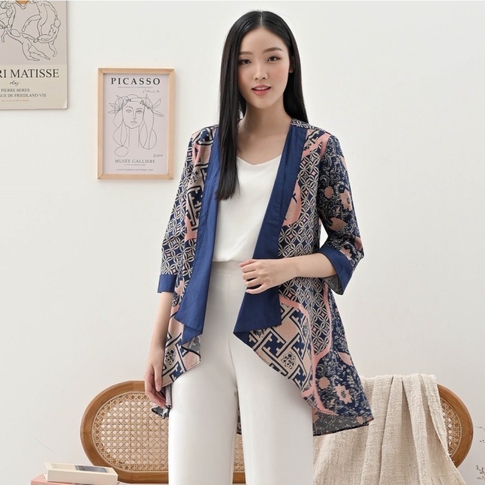 Jual Blazer Batik Wanita / Outer Batik Cewe Navy Pink / 281 BNI ...