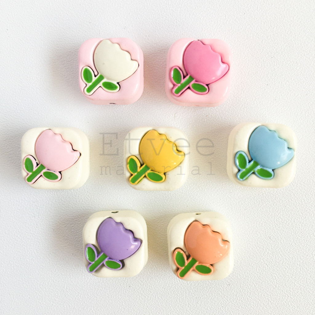 Jual L173 Mote manik besi bead kotak bunga tulip timbul | Shopee Indonesia