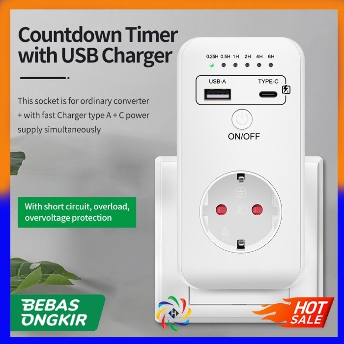 Jual Stop Kontak Timer Program Setting USB Type C EU Socket 16A / 230 V ...