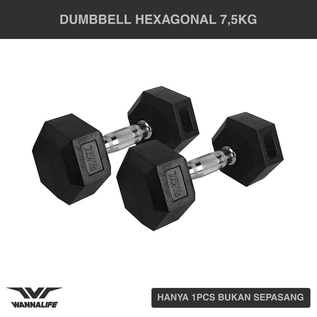 Jual Dumbbell Hexagon 7,5kg Wannalife | Dumbel Dumbell Dumbbel Hexagonal 7,5 Kg Kilogram Besi ...
