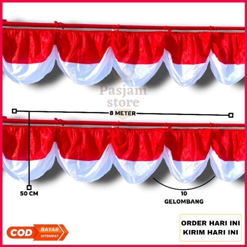 Jual Bendera Merah Putih Background Karet Rumbai 10 Gelombang Panjang 8 ...