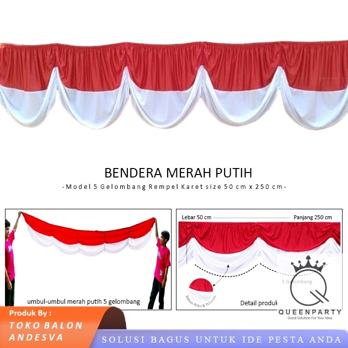 Jual Bendera Merah Putih 5 Gelombang polos / Bendera Kain Indonesia ...