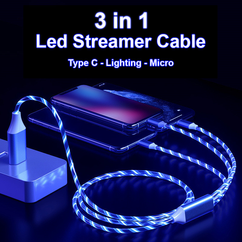 Jual LENOTCH 3 In 1 Kabel Charger LED USB To Type C Lighting Micro ...