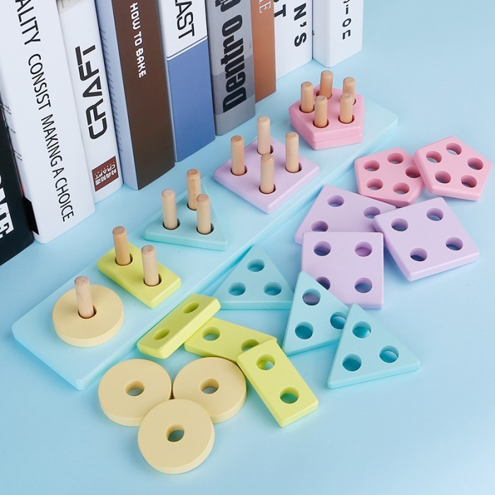 Jual Mainan montessori anak mengenal bentuk - Matching blocks 5 shapes ...