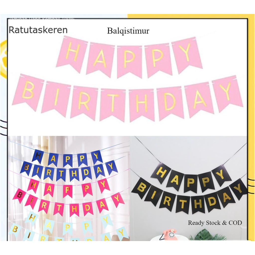 Jual BALQIS BANNER HAPPY BIRTHDAY WARNA WARNI BACKDROP PESTA BENDERA ...