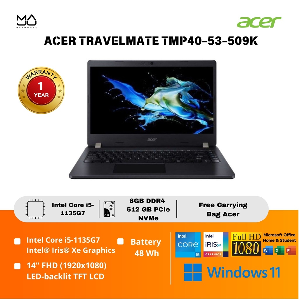 Jual Laptop Acer Travelmate P2 TMP40 53 509K Core i5 1135G7 8GB 512GB ...