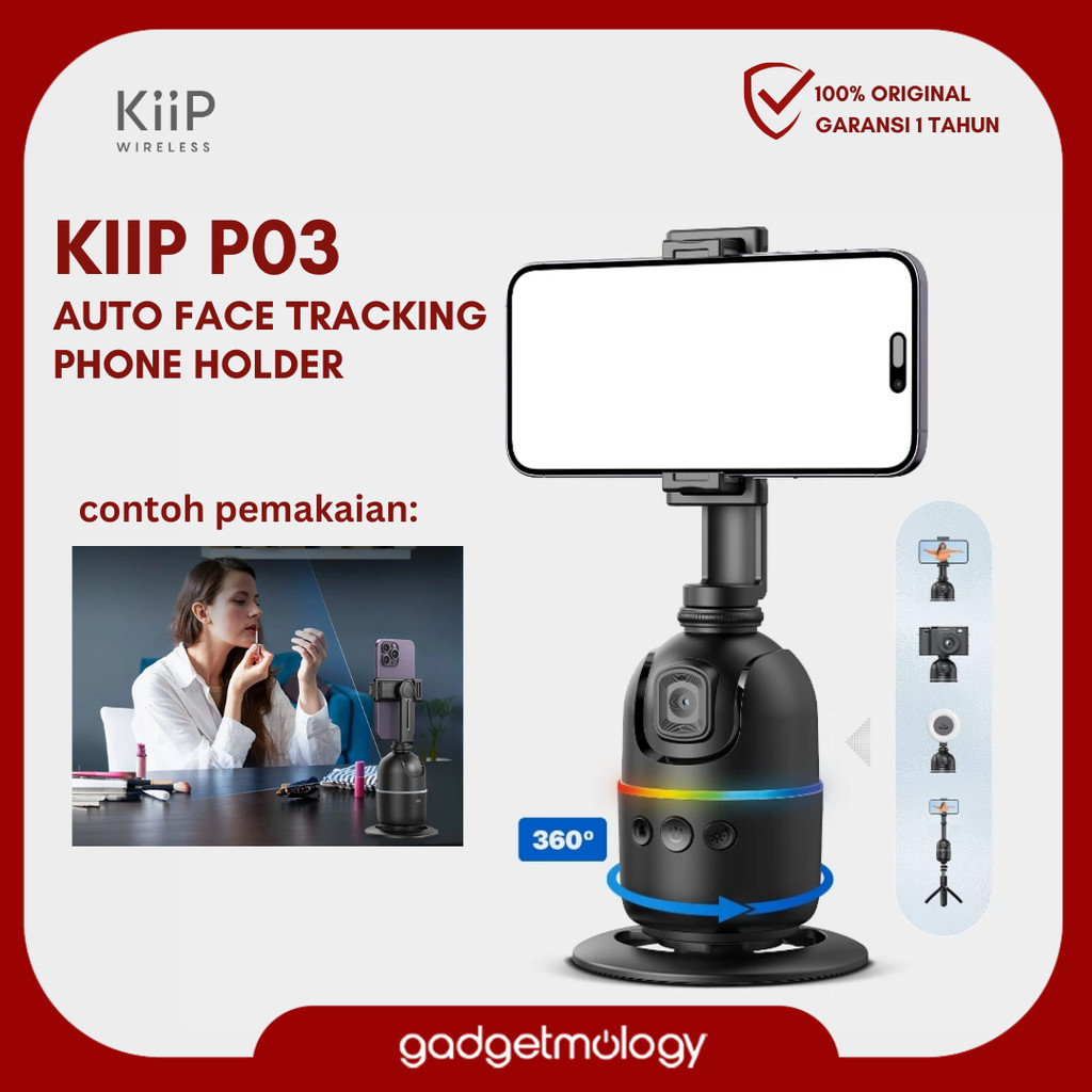 Jual KIIP P03 - AI Selfie Smart Auto Face Tracking Phone Holder 360 Degree Rotation Otomatis ...