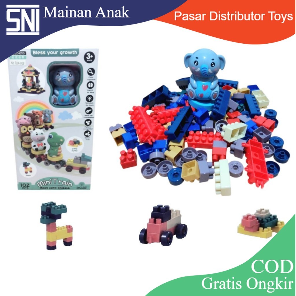 Jual Mainan Anak 102PCS MINI TRAIN MEET CUTE ANIMALS TBK-008 Mainan ...