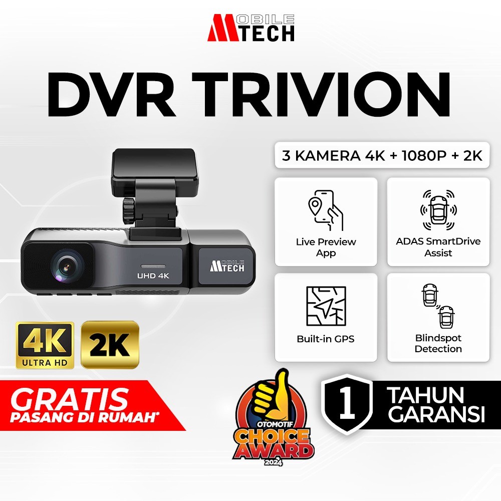 Jual MobileTech Dashcam Mobil TRIVION WiFi 4K 1080p Triple Lens Camera ...