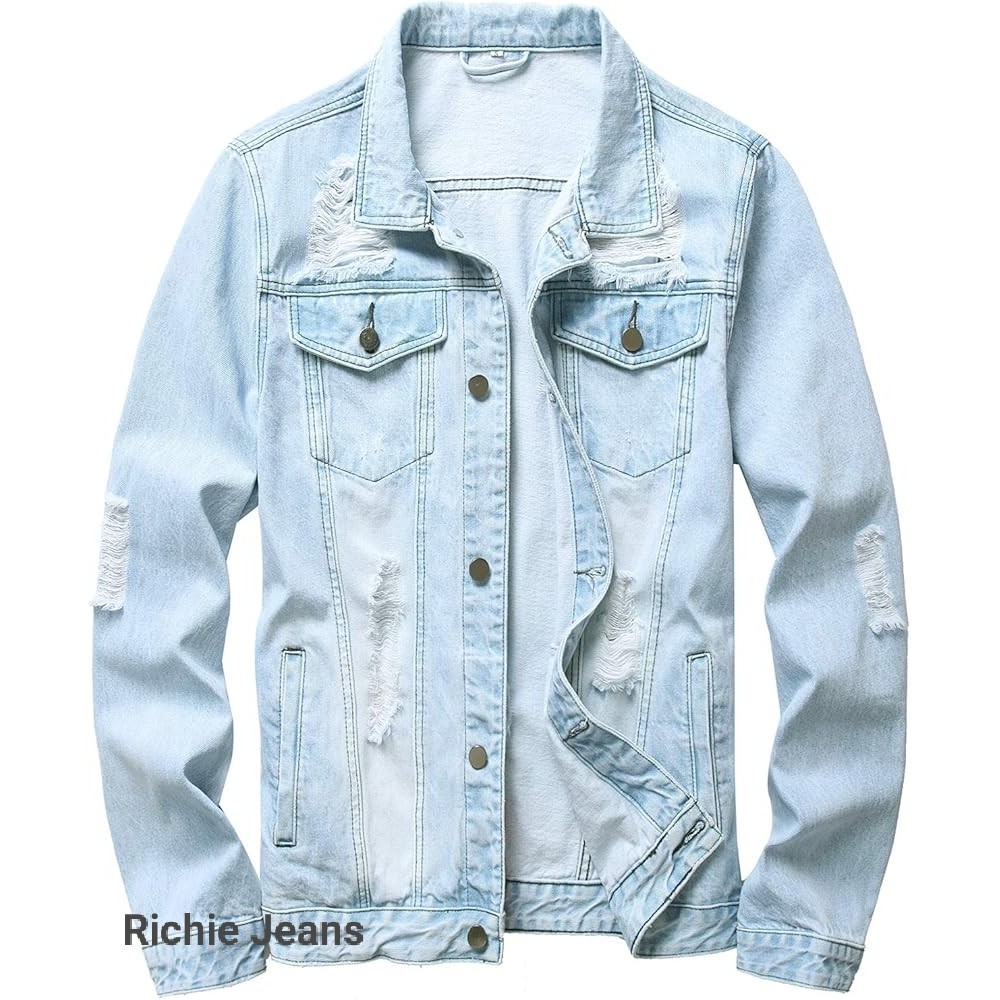 Jual Jaket Jeans Pria sobek Bahan Tebal Tidak Luntur Premium Jaket ...
