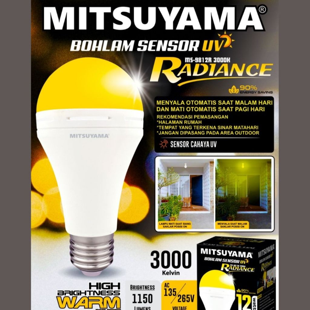 Jual MITSUYAMA Lampu Otomatis Sensor Cahaya WARM WHITE 12W & 9W LED ...