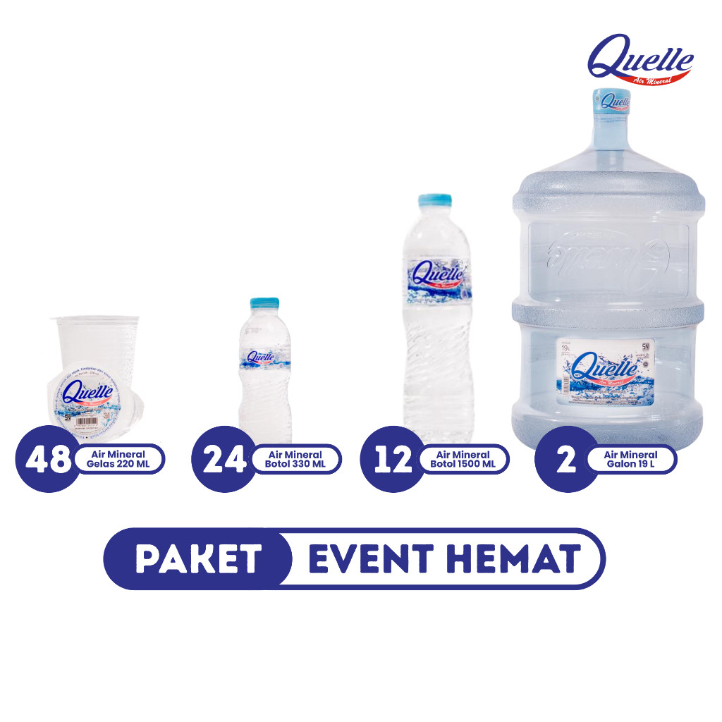 Jual Quelle Paket “Event Hemat” – 48×Gelas + 24×330 ML + 12×1500 ML + 2×Galon | Shopee Indonesia