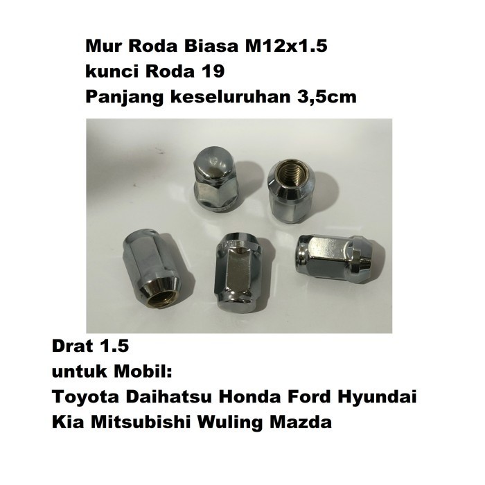 Jual 16pcs Mur Racing Roda Mobil M12 x 1.5 chrome Drat 1.5 Kunci Roda ...