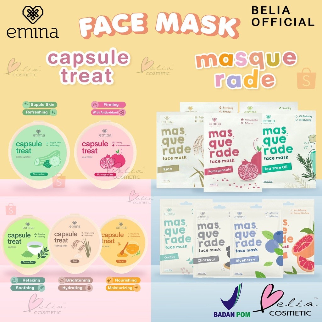 Jual EMINA Masquerade Face Sheet Mask 23g & Capsule Treat Mask | Masker ...