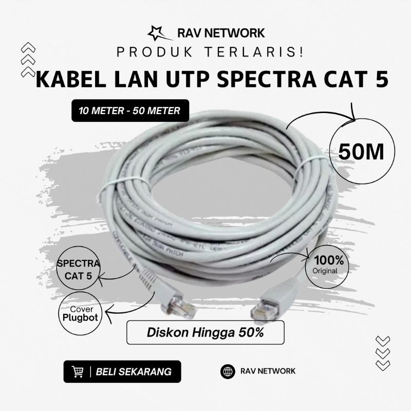 Jual KABEL LAN UTP 50 METER SPECTRA CAT 5 SIAP PAKAI | Shopee Indonesia