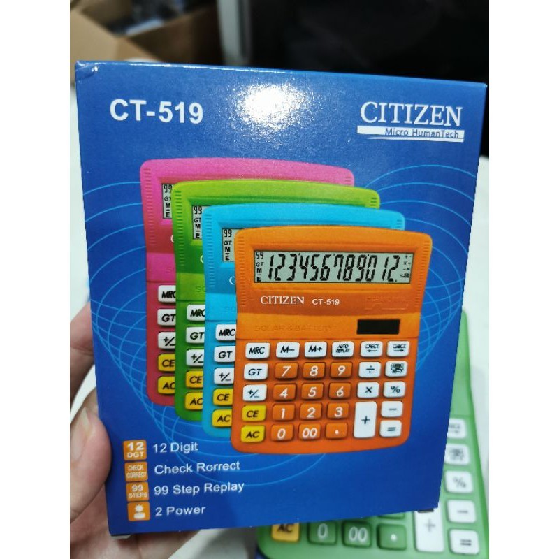 Jual kalkulator CITIZEN CT-519 calculator 12 digit warna pink hijau ...