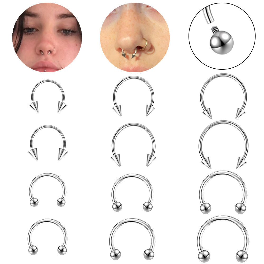 Jual 1 PC Stainless Steel Internal Threaded Nose Ring Double Spike ...