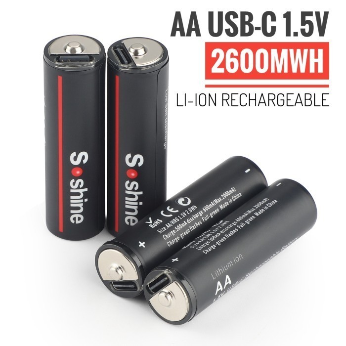 Jual SOSHINE BATERAI AA USB C 2600mWh 1.5V 1.5 VOLT RECHARGEABLE ...