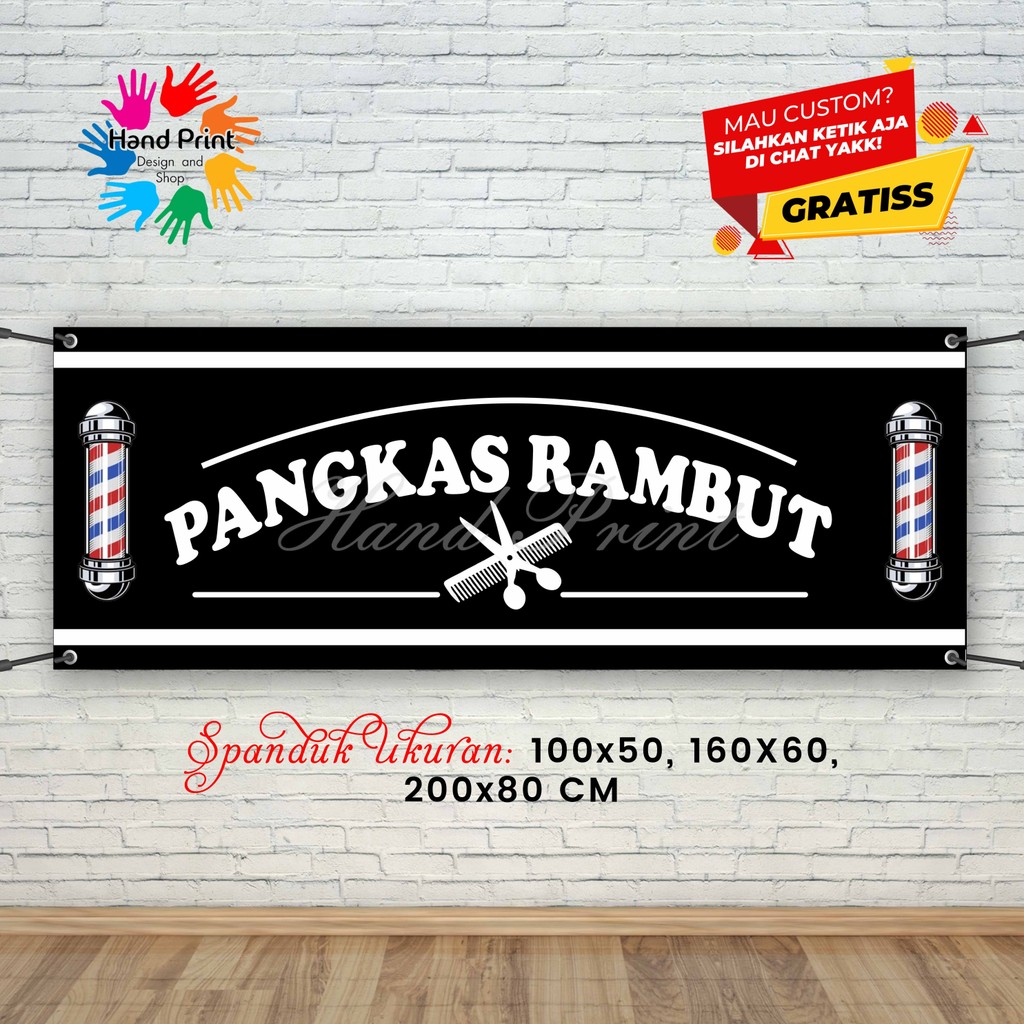 Jual Cetak Spanduk Banner Pangkas Rambut Hitam Keren MMT Spanduk Custom ...
