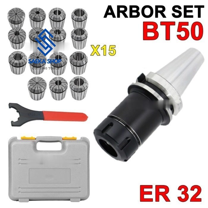 Jual Paket Arbor Set BT50 ER32 Collet Chuck 15 pcs ER 32 BT 50 Milling CNC | Shopee Indonesia