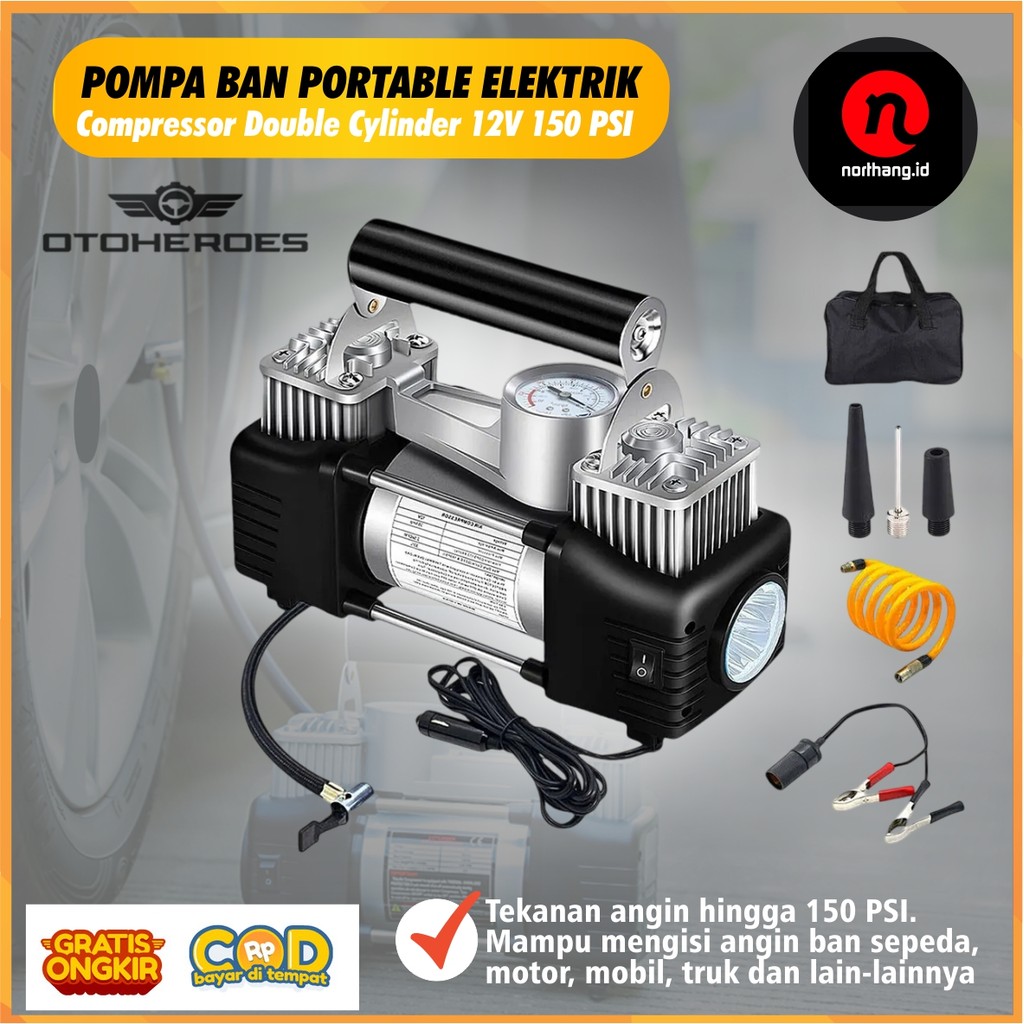 Jual OTOHEROES Pompa Ban Compressor Double Cylinder 12V 150 PSI-4X4 ...