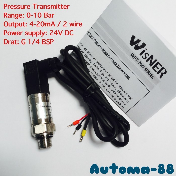 Jual Bonet G 1/4 Pressure Transmitter Sensor 0-10Bar 4-20mA DC 24V 10 Bar 0,1 MPa - Adapte BSPT ...
