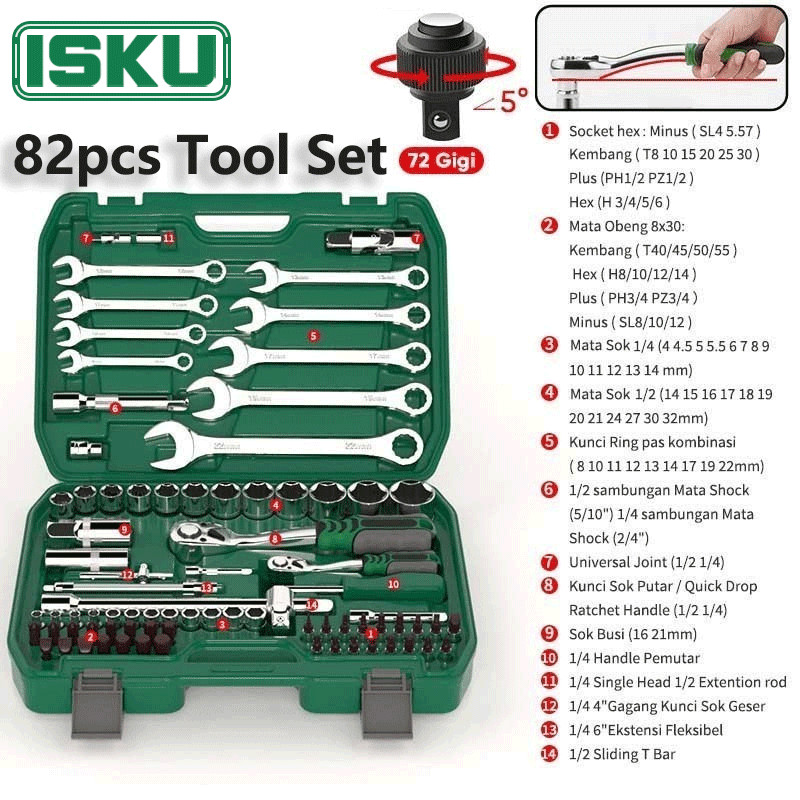 Jual ISKU Kunci Shock Set 37/82pcs Tool Kit Kunci ring pas set Dan Mata ...
