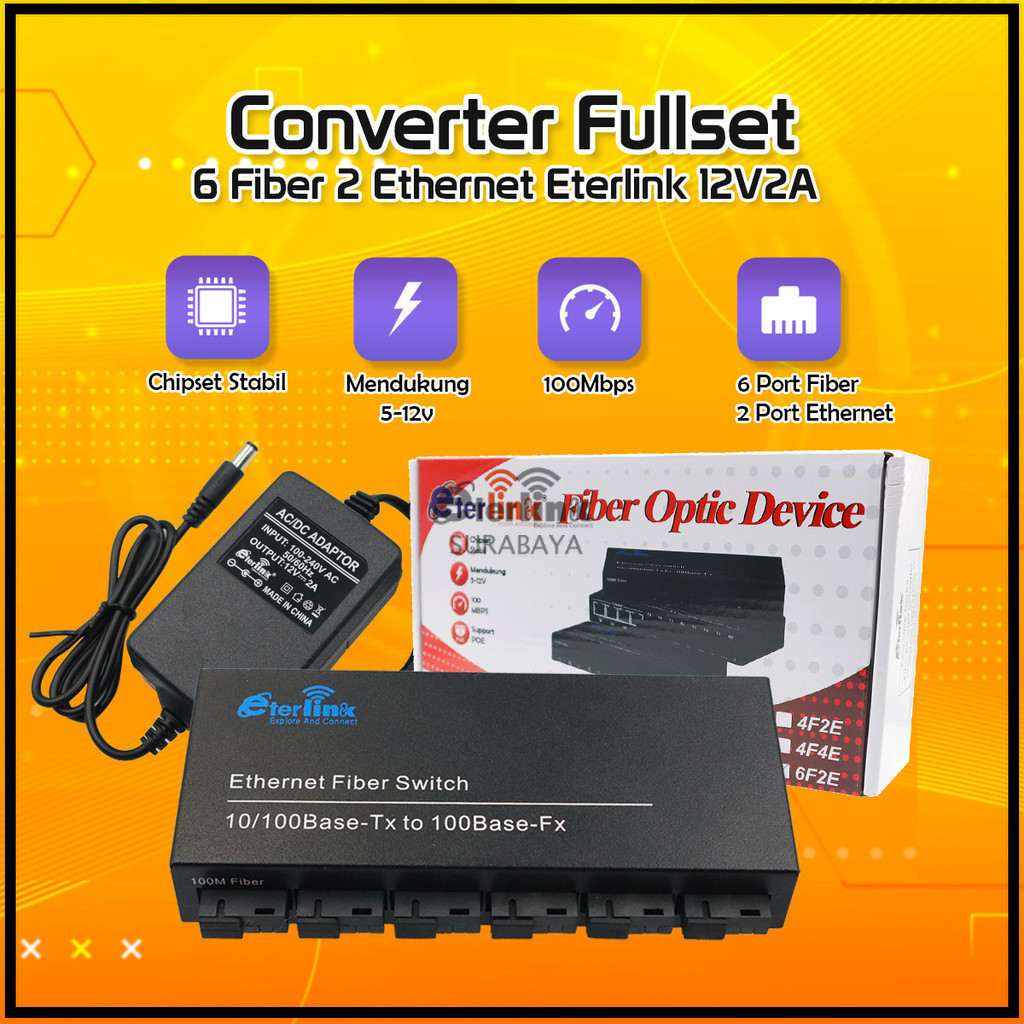 Jual 100Mbps 6 port sc Fiber 2 port RJ45 Fiber Optic Ethernet Converter ...