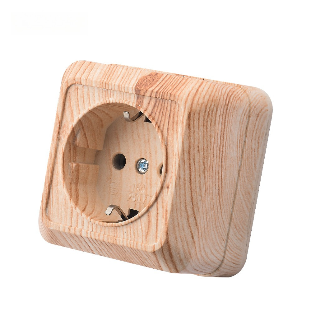Jual WESA Wood Wall Surface Socket Plug EU Electrical Outlets Ground ...