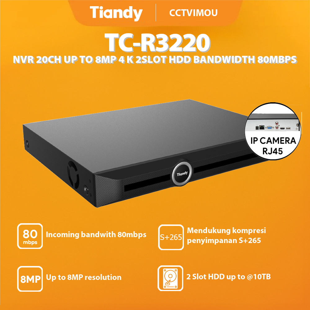 Jual TIANDY TC-R3220 NVR 20CH UP TO 8MP 4 K 2SLOT HDD BANDWIDTH 80MBPS ...