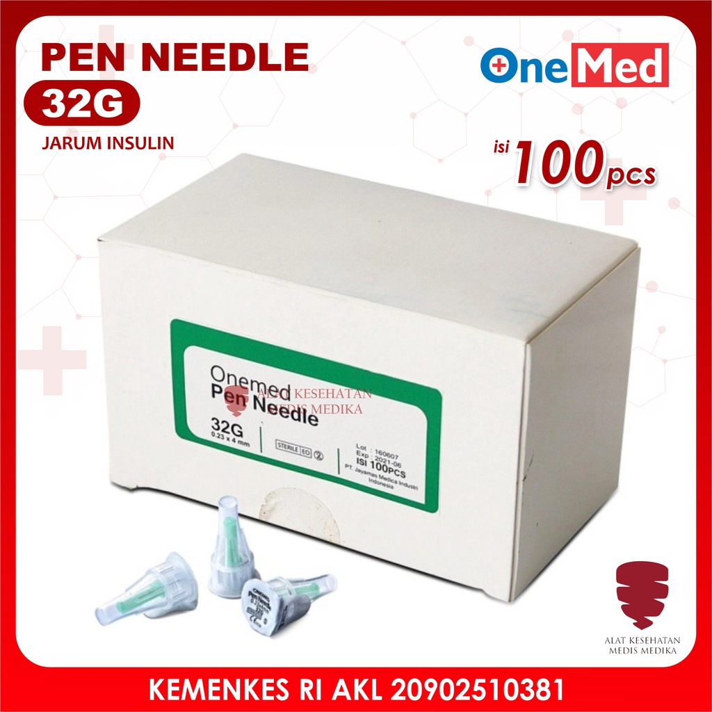 Jual Insulin Pen Needle OneMed Jarum 32G x 4mm steril Box | Shopee ...