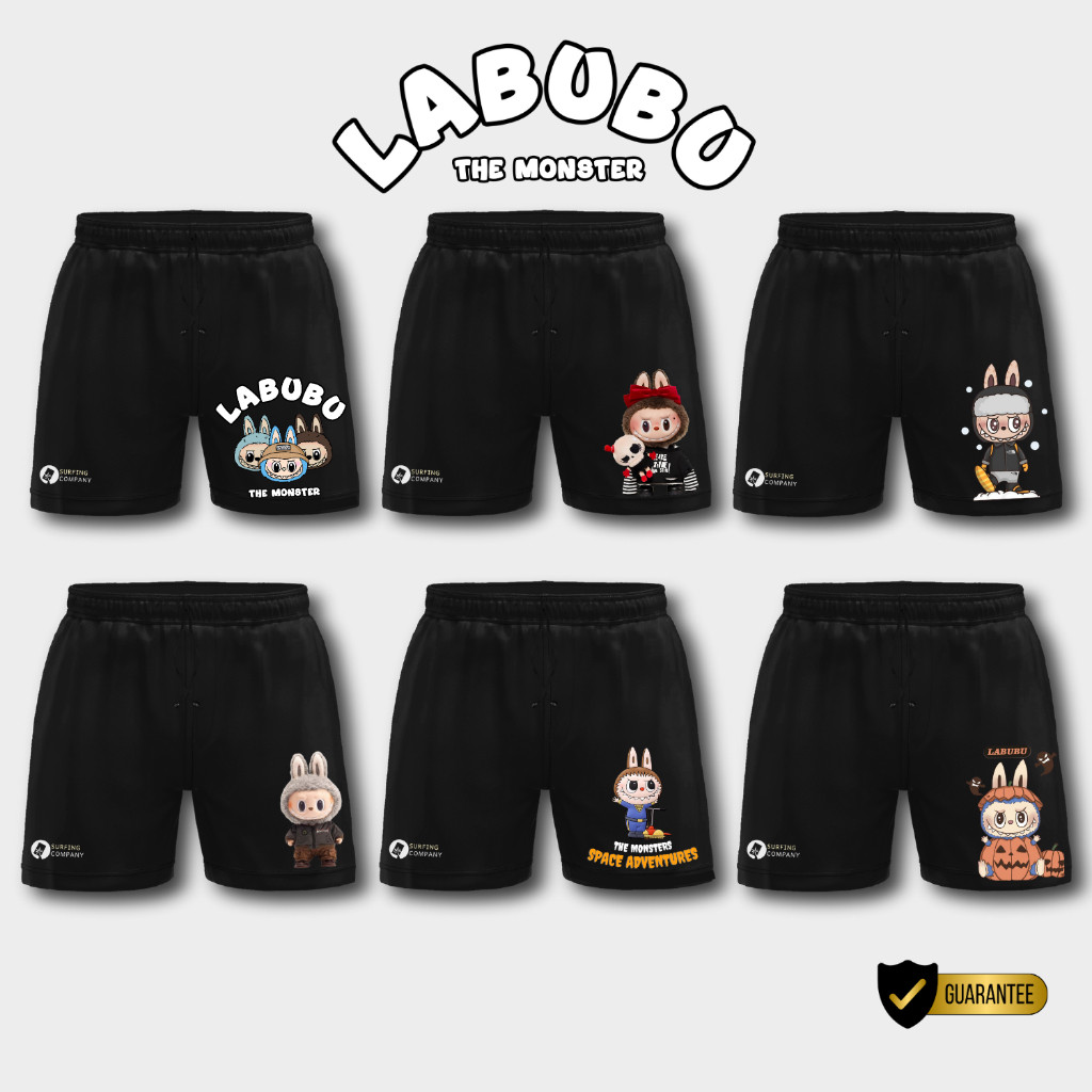 Jual Boxer pria sablon DTF labubu series| Celana pendek pria black ...