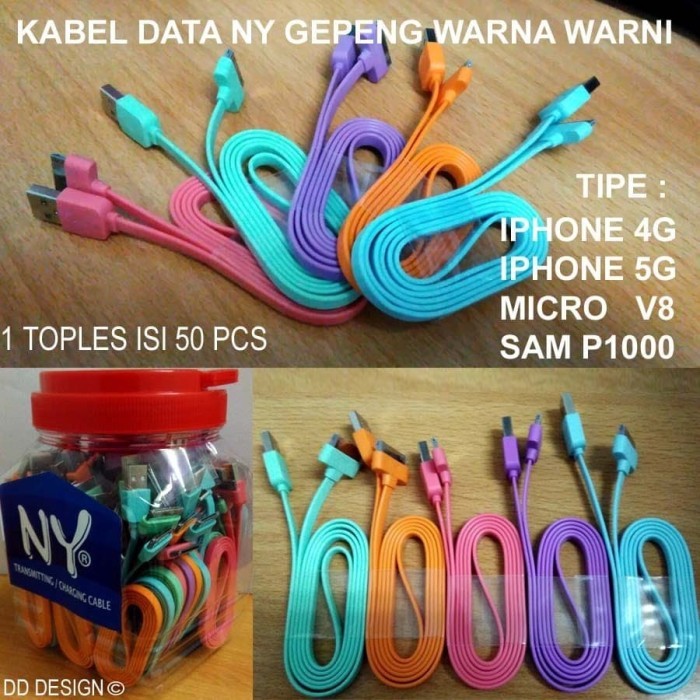 Jual KABEL DATA TOPLES NY V3 MINI KABEL GEPENG WARNA WARNI | Shopee ...