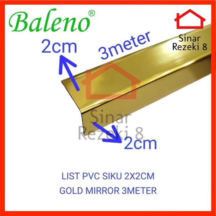 Jual List PVC Siku 2 x 2 cm Gold Mirror Baleno / Plat L Emas Kilap 20 x ...
