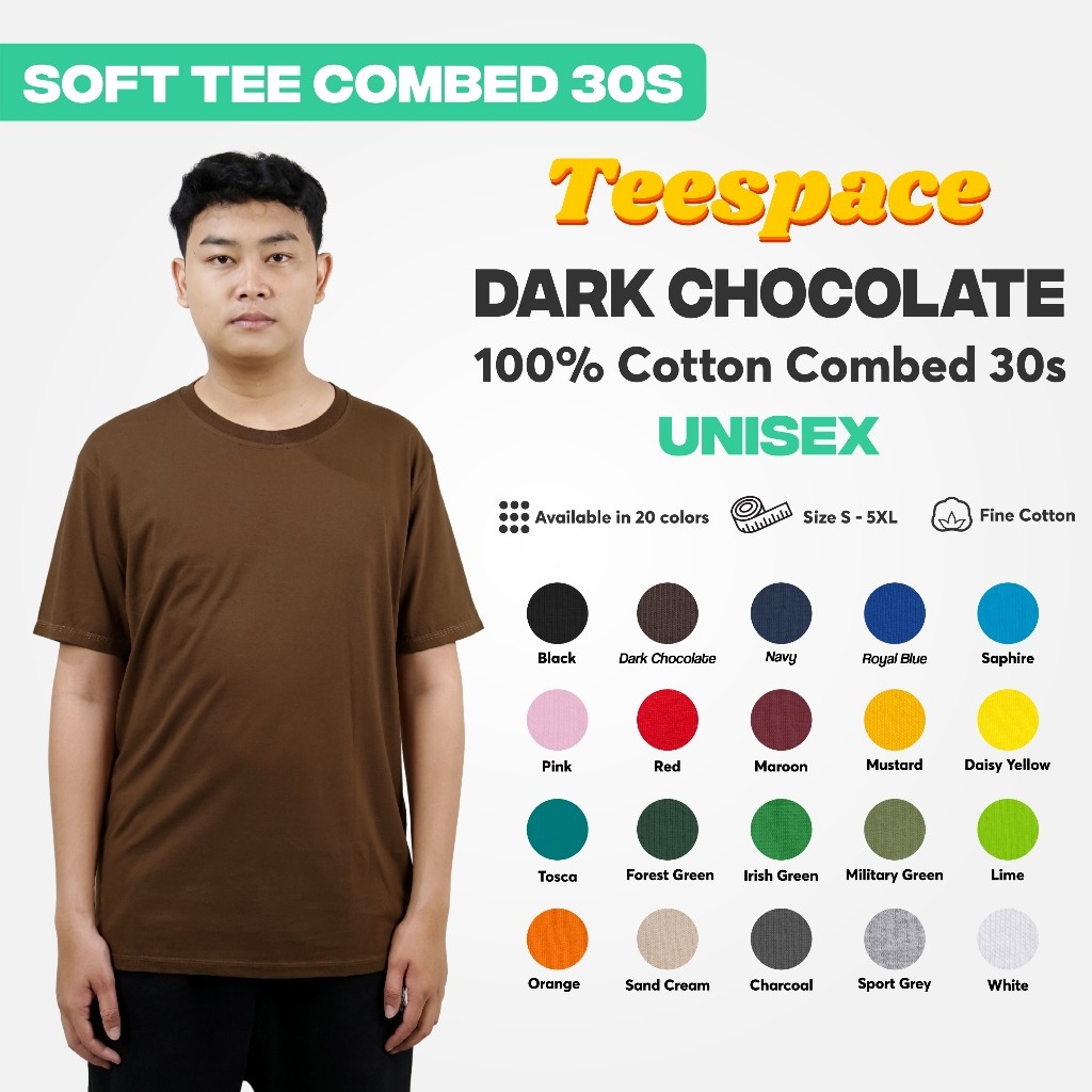 Jual Teespace.id - Kaos Polos Coklat Dark Chocolate Soft Tee Cotton Combed 30s | Shopee Indonesia