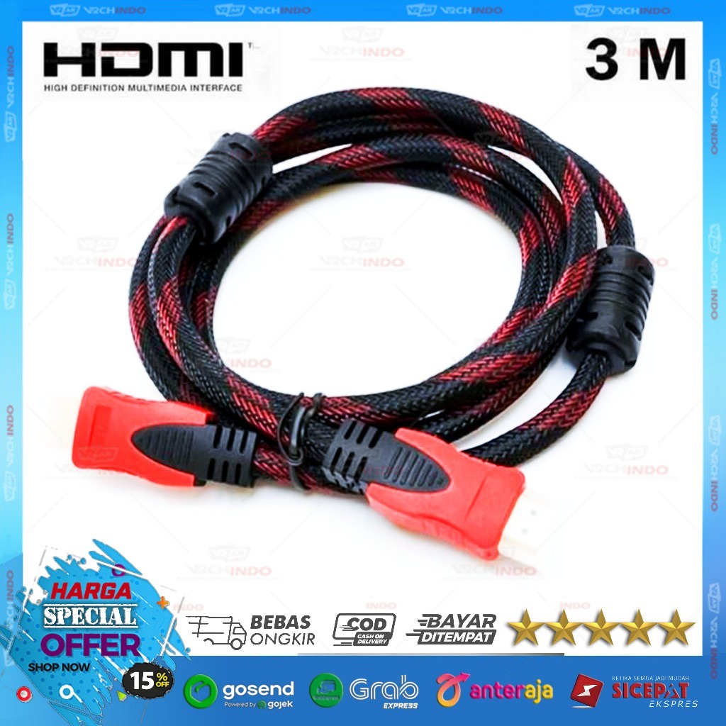 Jual Kabel HDMI Male to HDMI Male Panjang 300CM / 3M / 3 Meter Serat ...