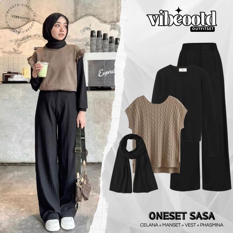 Jual Sasa Outfit Set Wanita Hijab ( Bawahan Celana Kulot Hitam + Atasan ...