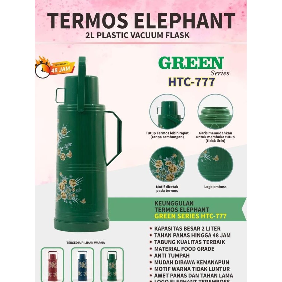 Jual Termos Elephant Plastic Vacuum Flask 2L Green Series HTC-777 / HTC ...