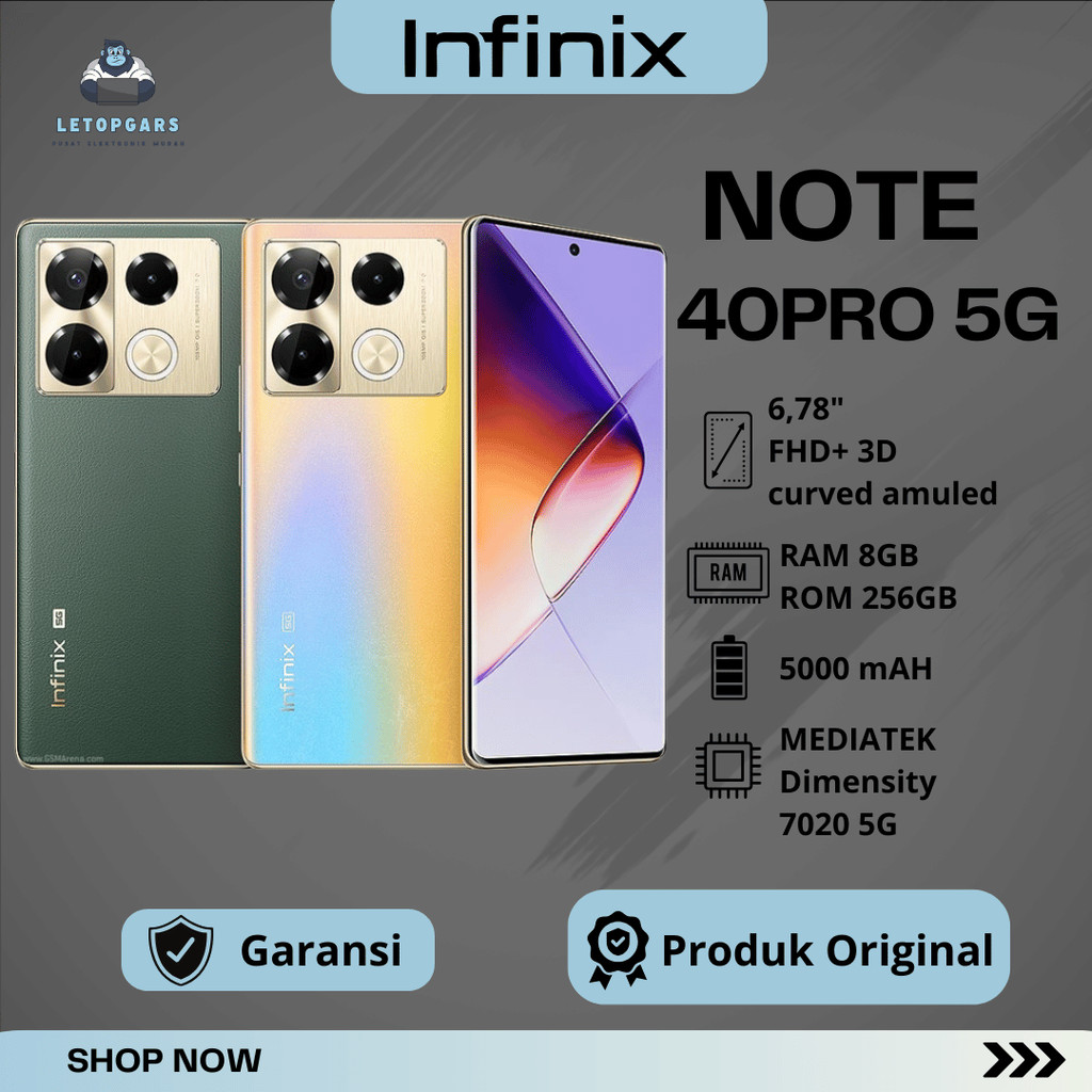 Jual Infinix Note 40 Pro 5G 8/256GB - Up to 16GB Extended RAM - Dimensity 7020 - 6.78” FHD+ 3D ...