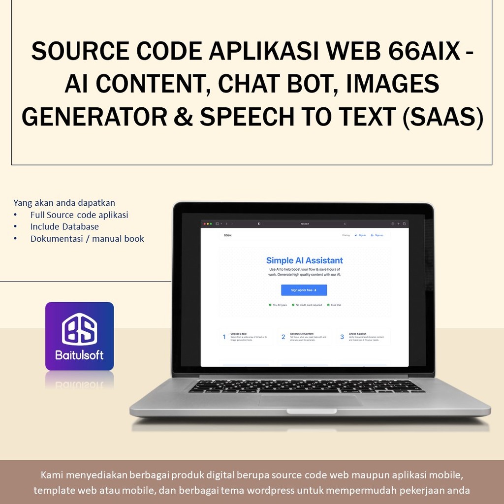 Jual SOURCE CODE APLIKASI WEB 66AIX - AI CONTENT, CHAT BOT, IMAGES GENERATOR & SPEECH TO TEXT ...