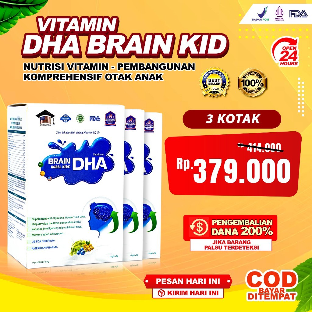 Jual Vitamin Untuk Anak DHA Brain KID Otak Asli Membantu Anak Cerdas Daya Ingat Yang Baik ...