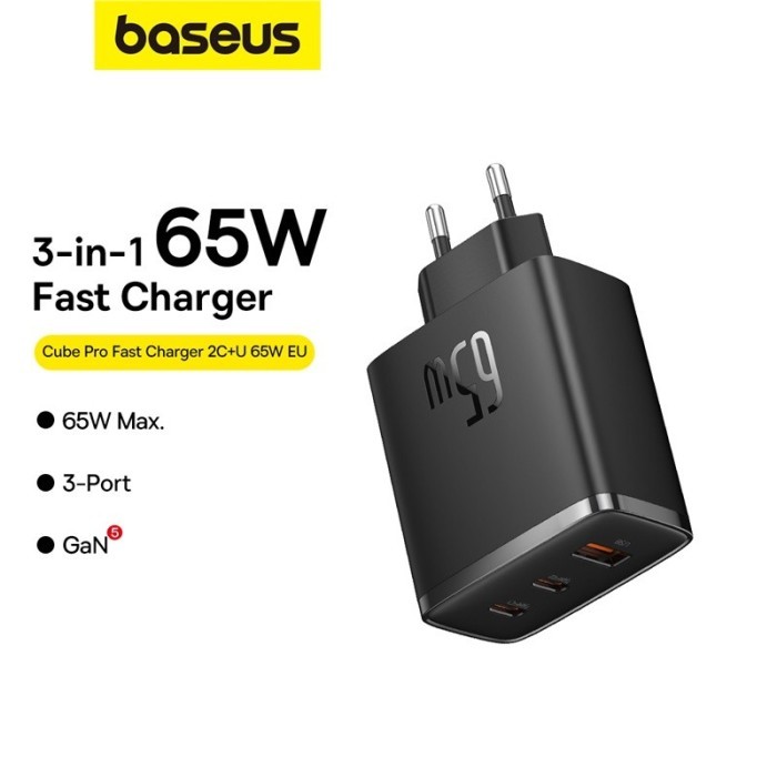 Jual BASEUS Cube Pro Fast charger 2C+U 65W EU Adaptor | Shopee Indonesia