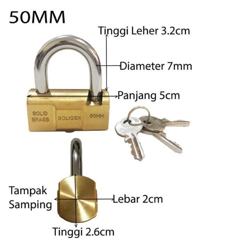 Jual Gembok balok pintu pagar full kuningan 50mm Soligen | Shopee Indonesia