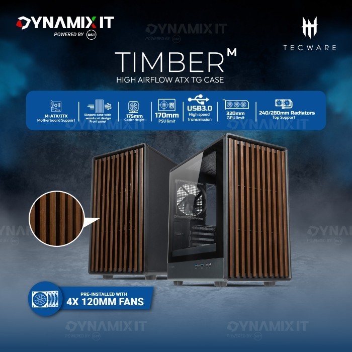Jual [+Palet Kayu] Tecware Timber M TG MATX with 4 x 120mm Fans - Black ...